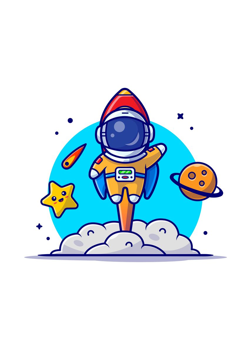 'Cute Astronaut Launch ' Poster, picture, metal print, paint by ...