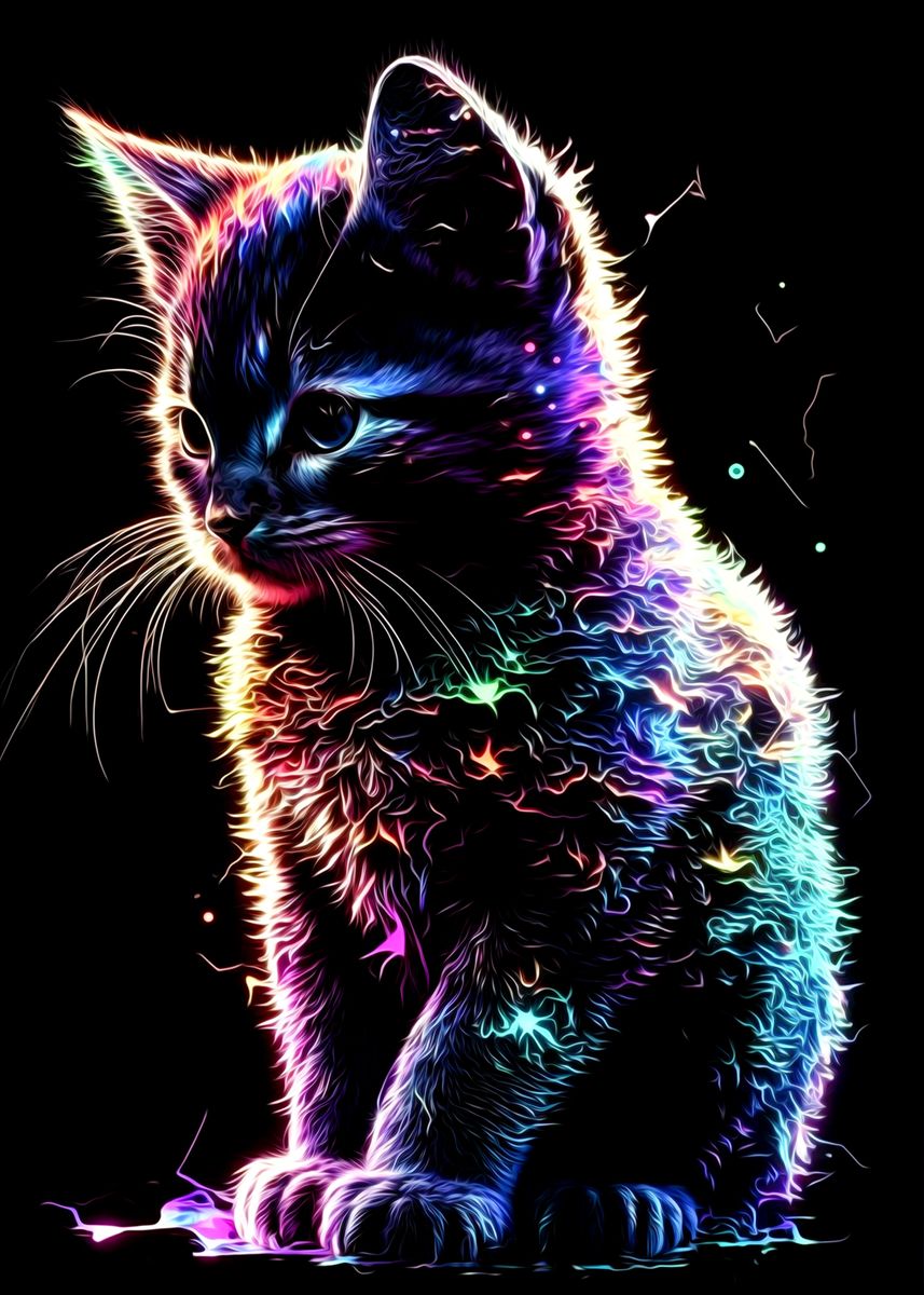 'Neon Cat' Poster, picture, metal print, paint by vincen pham | Displate