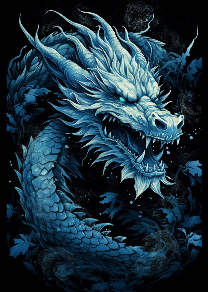 'Ice Dragon' Poster, picture, metal print, paint by Cybronauts | Displate
