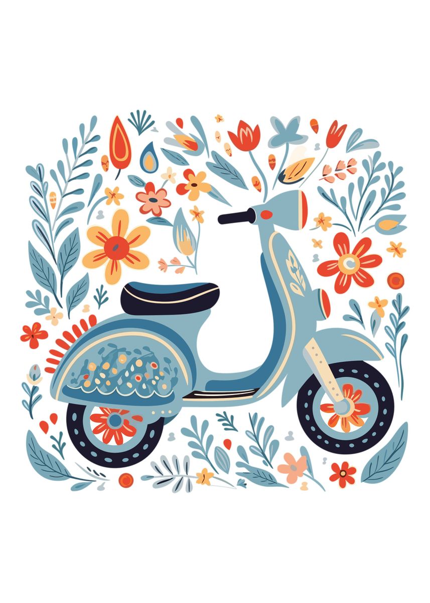 'floral and scooter' Poster, picture, metal print, paint by OTASTD ...