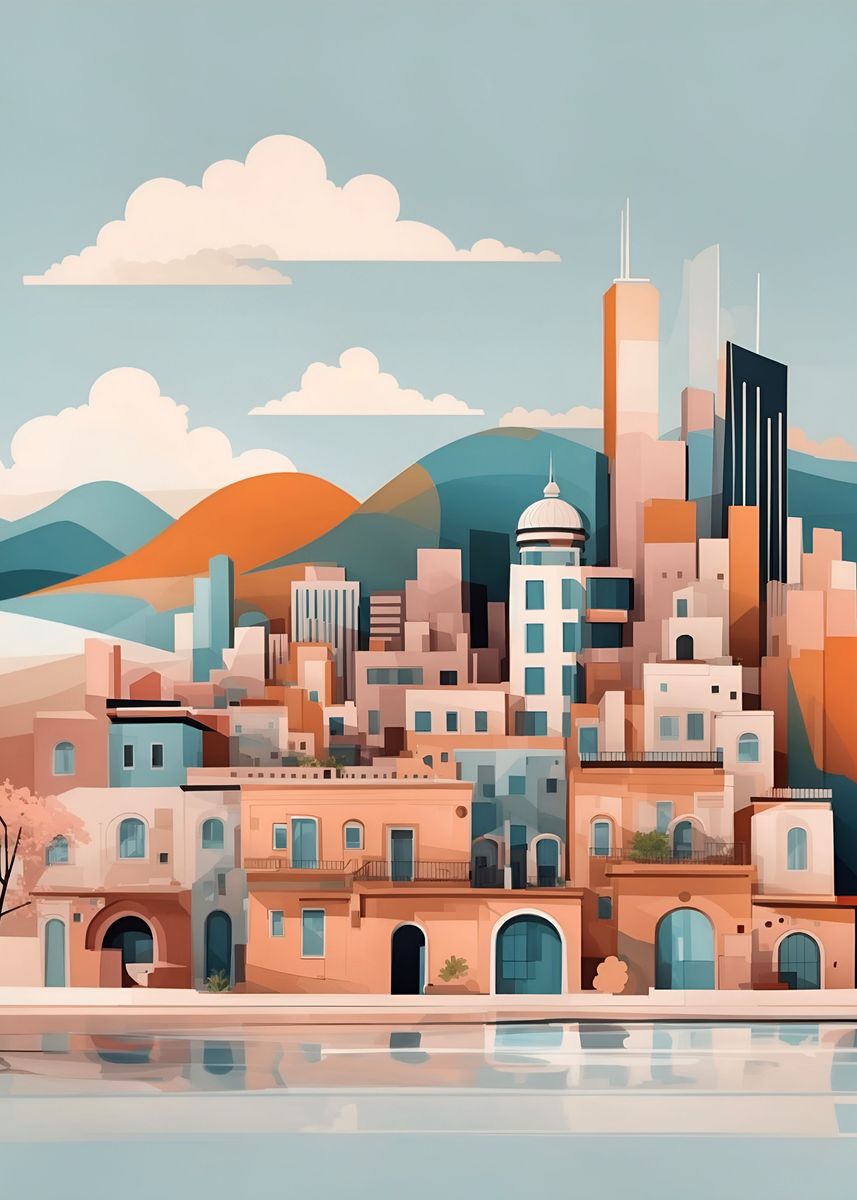 'City Landscape ' Poster, picture, metal print, paint by Ady Nue | Displate