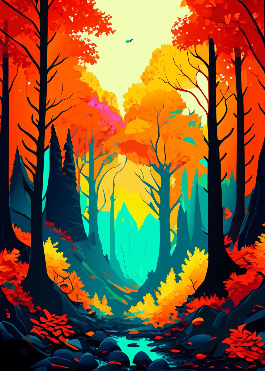 'Nature Forest Landscape' Poster, picture, metal print, paint by crbn ...