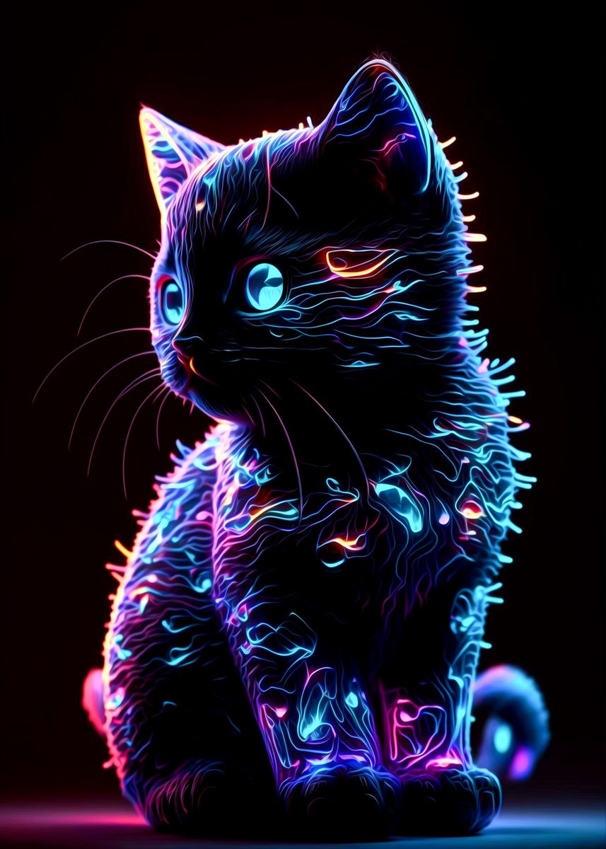 'Neon Cat' Poster, picture, metal print, paint by vincen pham | Displate