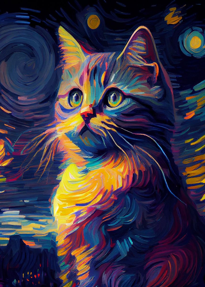 ' Starry Night Cat' Poster, picture, metal print, paint by Space Nature ...