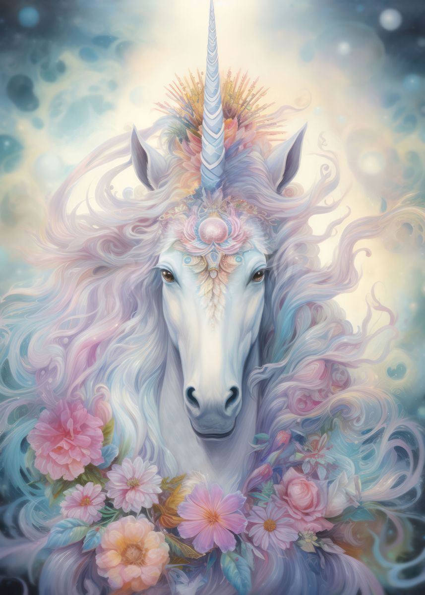 'Majestic Unicorn Portrait' Poster, picture, metal print, paint by ...