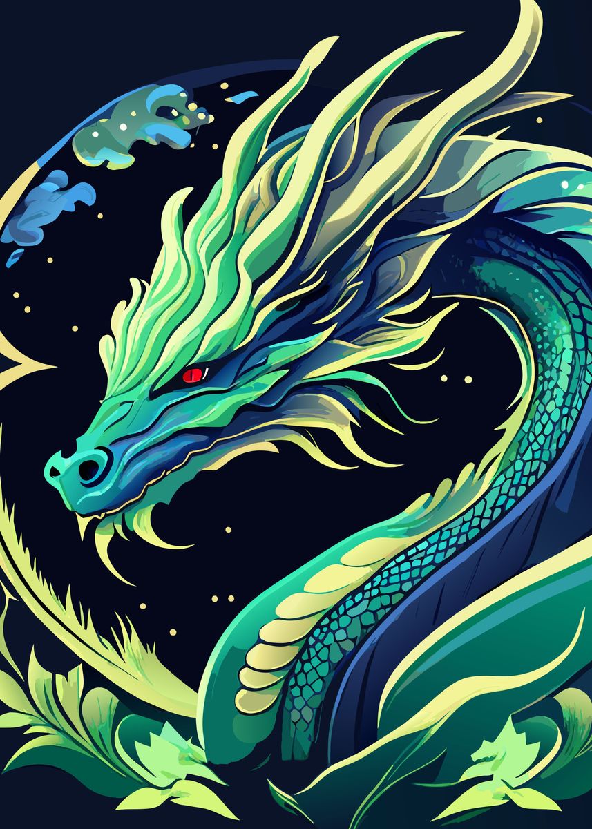 'Fantasy Dragon Yellow' Poster, picture, metal print, paint by crbn ...