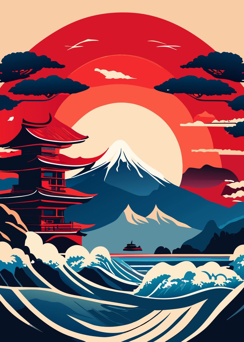 'Japanese Nature Landscape' Poster, picture, metal print, paint by crbn ...