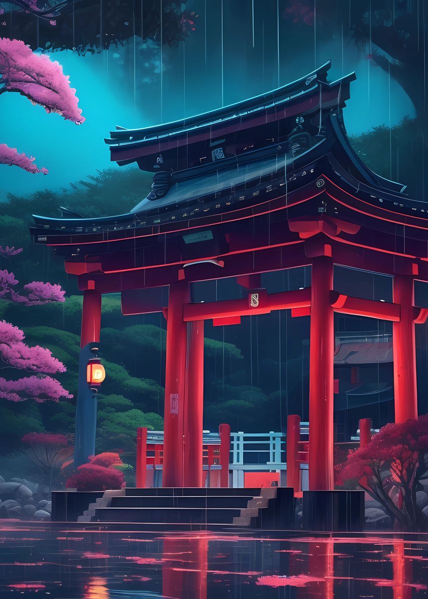 'Japanese Temple ' Poster, picture, metal print, paint by ...