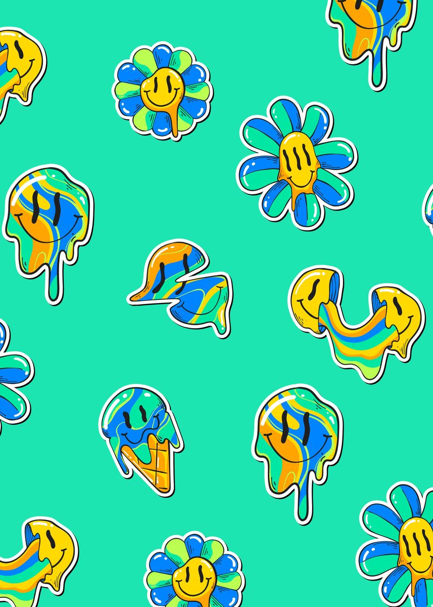 'Teal Smiley Trippy' Poster, picture, metal print, paint by EDM Project ...