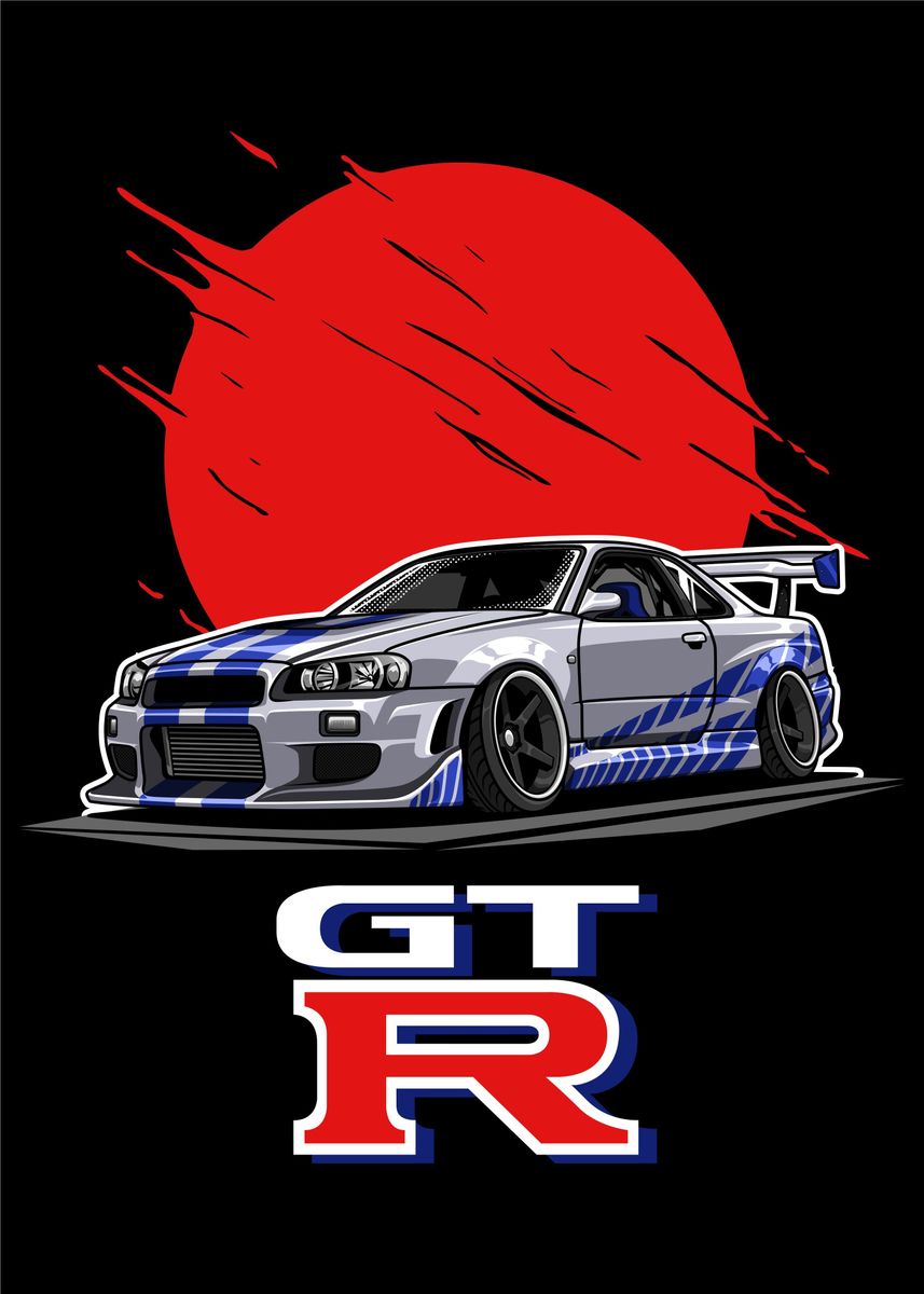 'Nissan R34 Godzilla' Poster, picture, metal print, paint by Heru ...