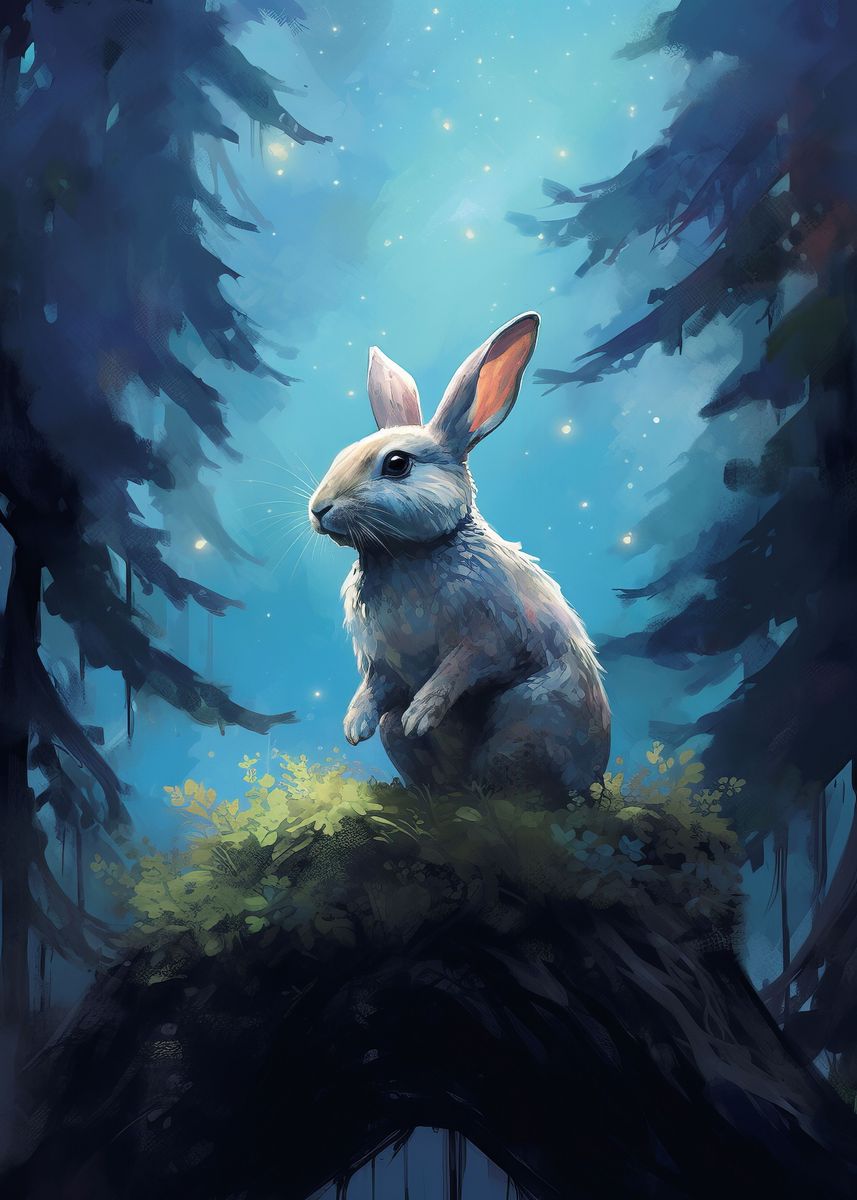 'Rabbit In Forest Bunny' Poster, picture, metal print, paint by AnHa ...