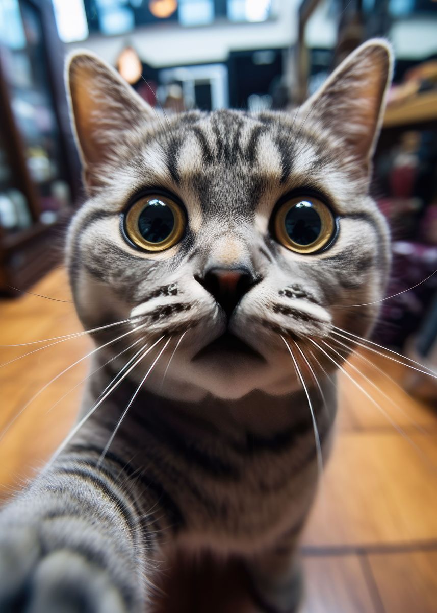 'Cat Selfie' Poster, picture, metal print, paint by NIZAM KHAN | Displate