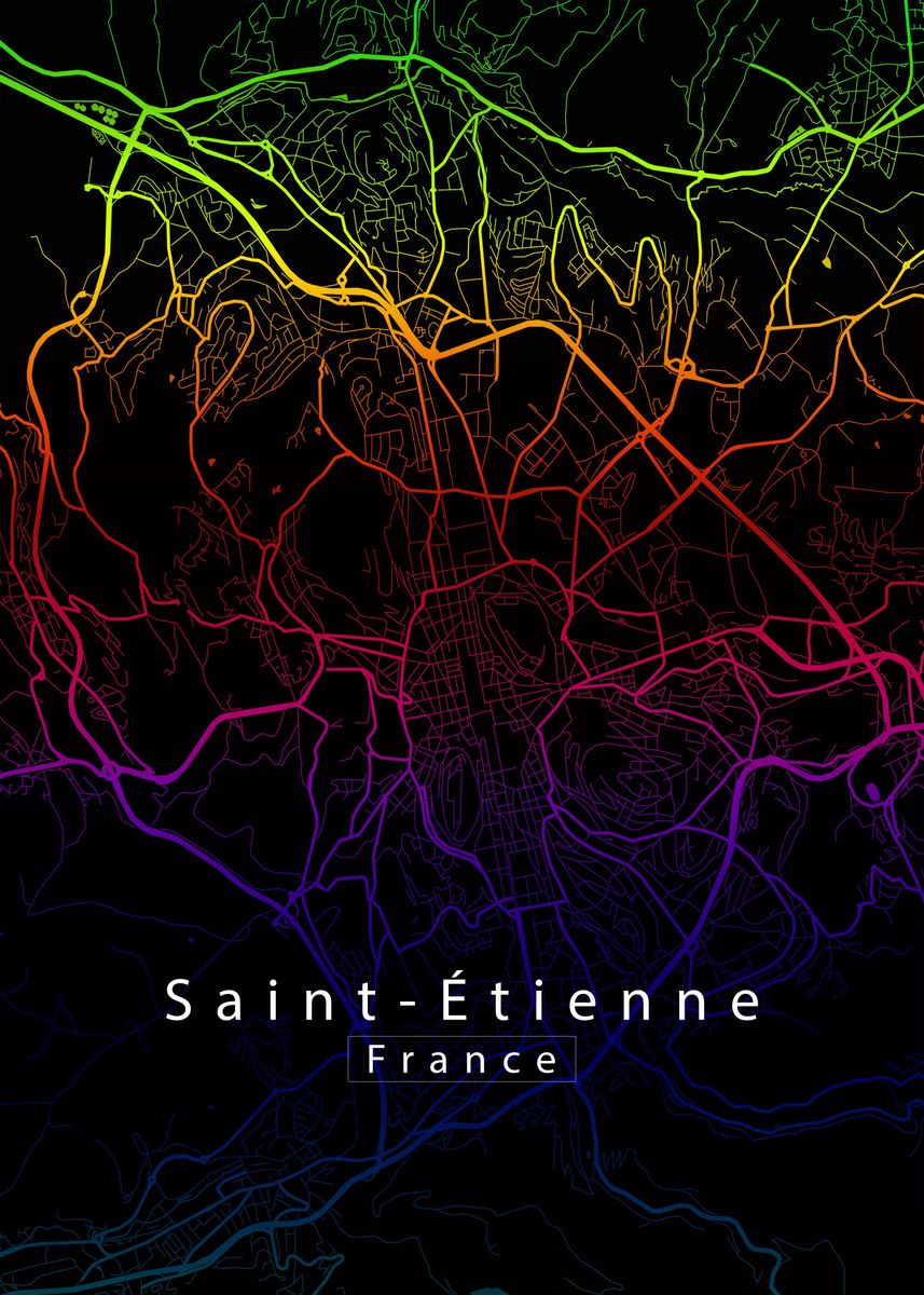 'Saint Etienne City Map' Poster, picture, metal print, paint by Mapique ...