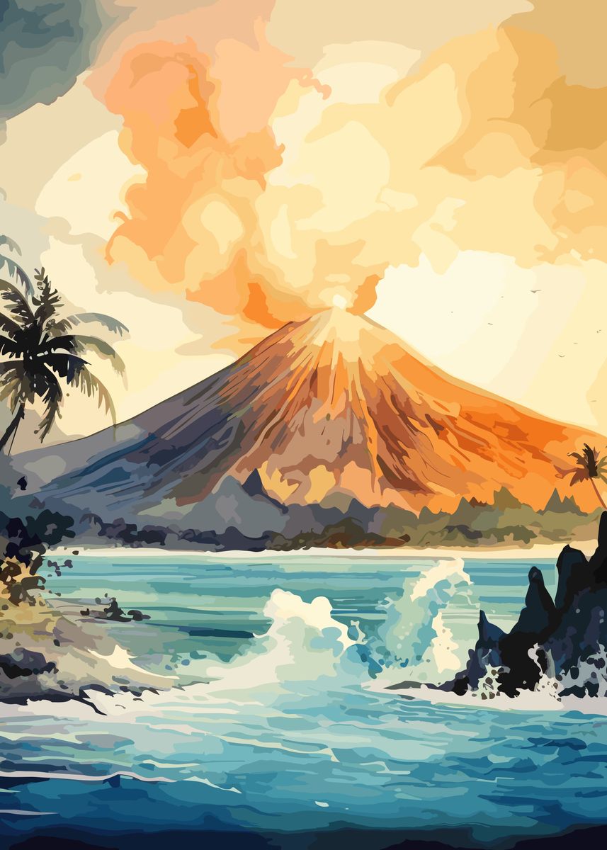 'Tropical Island Volcano' Poster, picture, metal print, paint by Wall ...