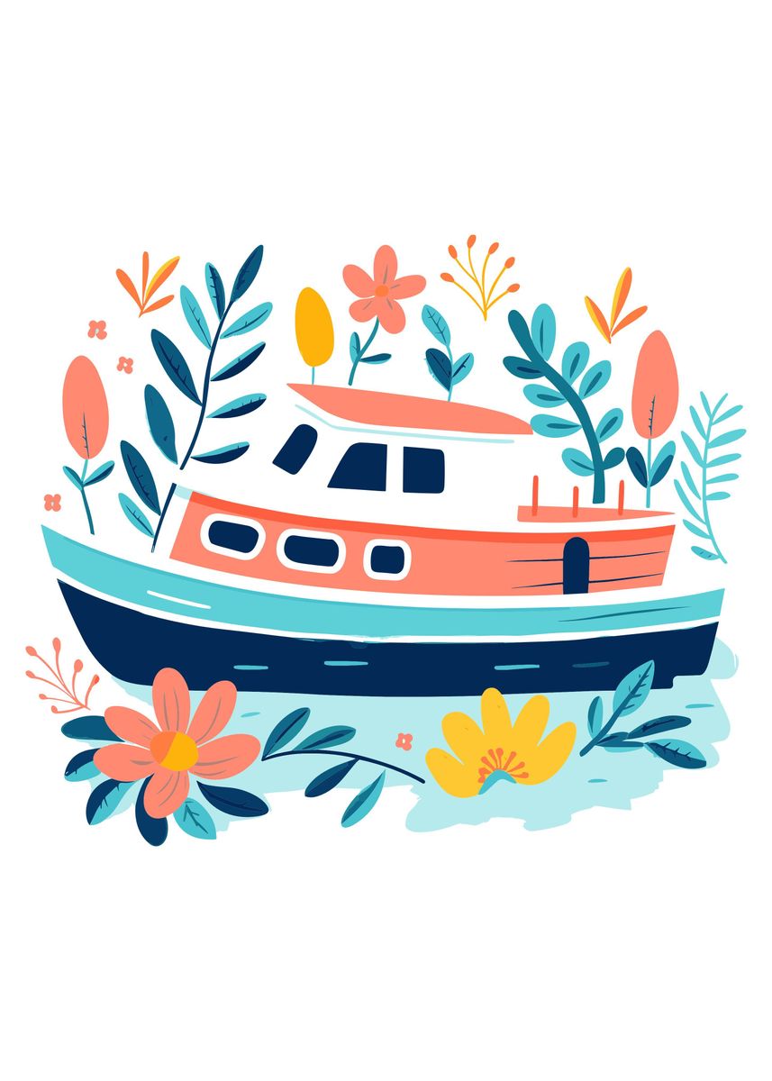 'cute boho boat' Poster, picture, metal print, paint by OTASTD | Displate