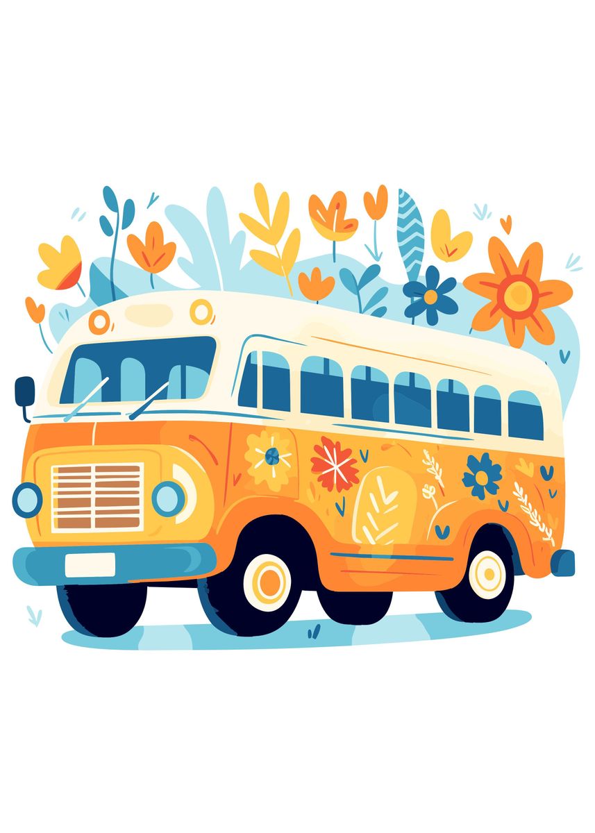 'cute boho bus' Poster, picture, metal print, paint by OTASTD | Displate