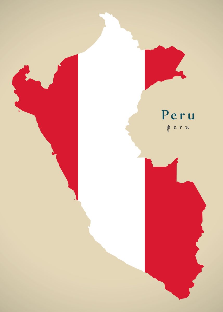 'Peru map colored national' Poster, picture, metal print, paint by Ingo ...