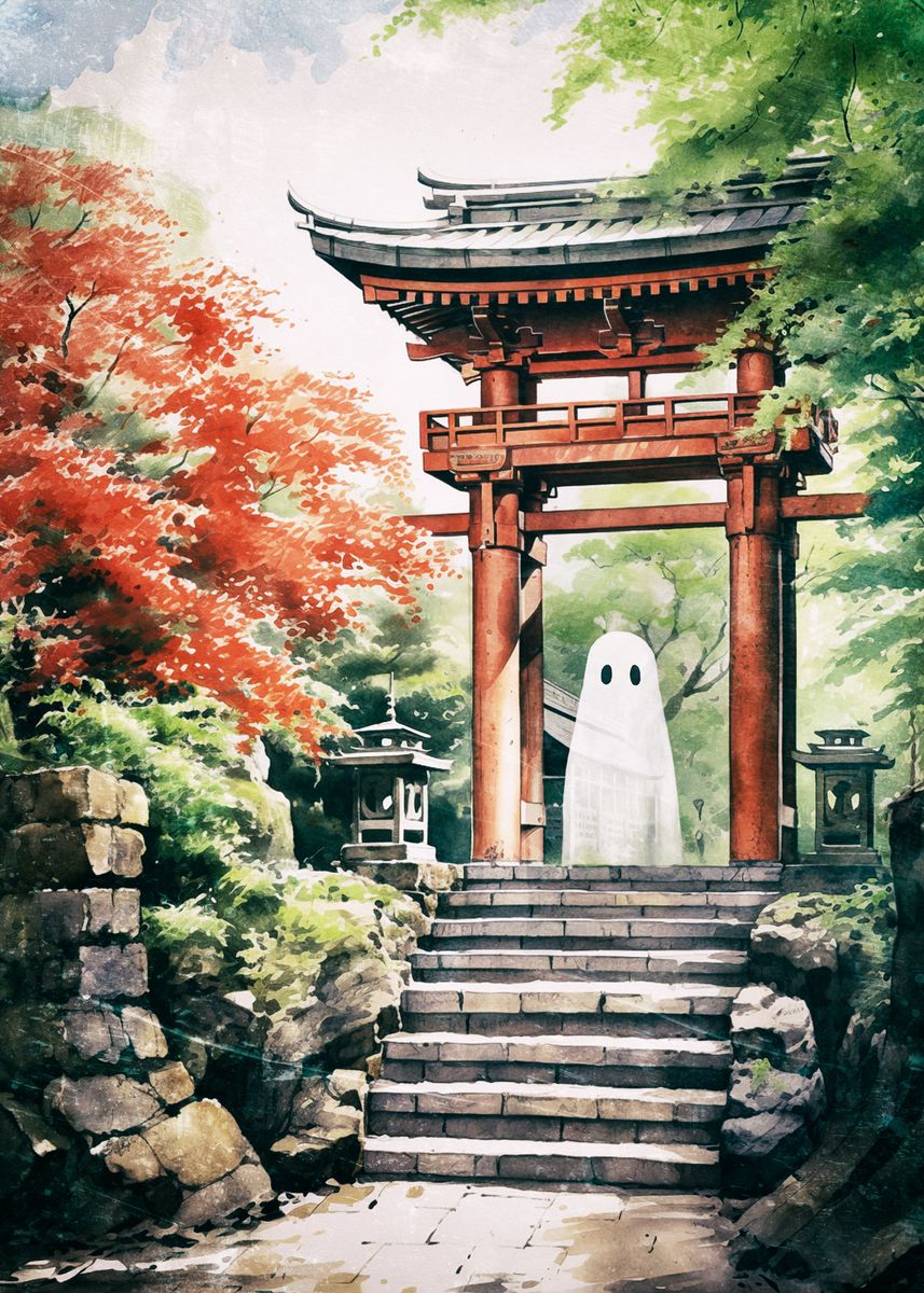 'A Ghost at a Torii Gate' Poster, picture, metal print, paint by Paula ...