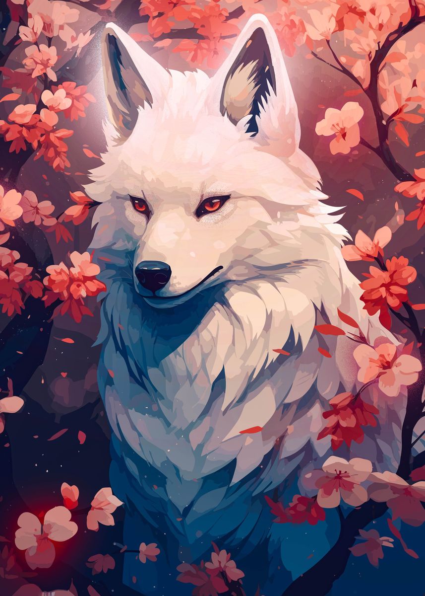 'wolf cherry blossom' Poster, picture, metal print, paint by Hari ...