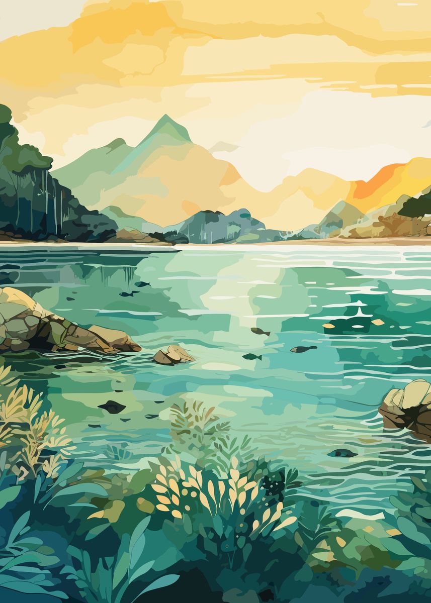 'Rainforest Lake Landscape' Poster, picture, metal print, paint by Wall ...