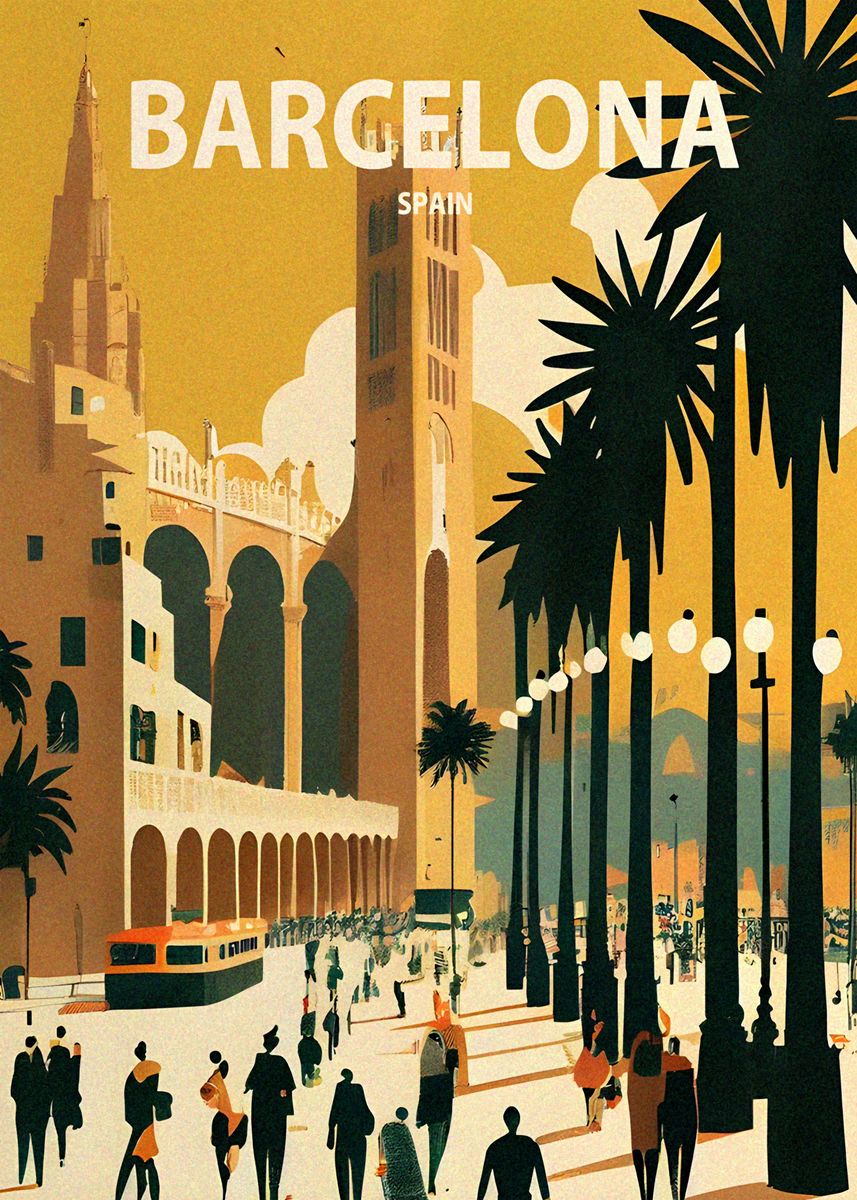 'Barcelona Retro' Poster, picture, metal print, paint by ...