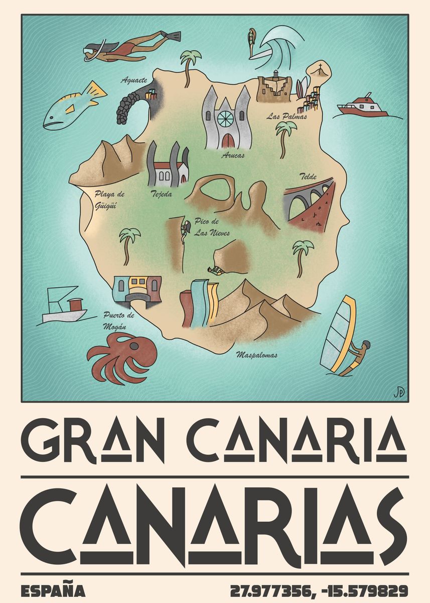 'Map of Gran Canaria' Poster, picture, metal print, paint by Jake ...