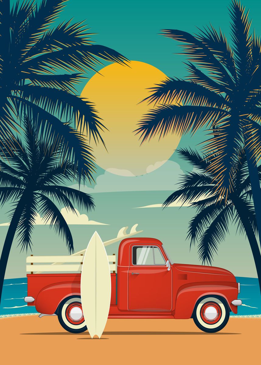 'surfing truck ' Poster, picture, metal print, paint by Guru ELguerrero ...