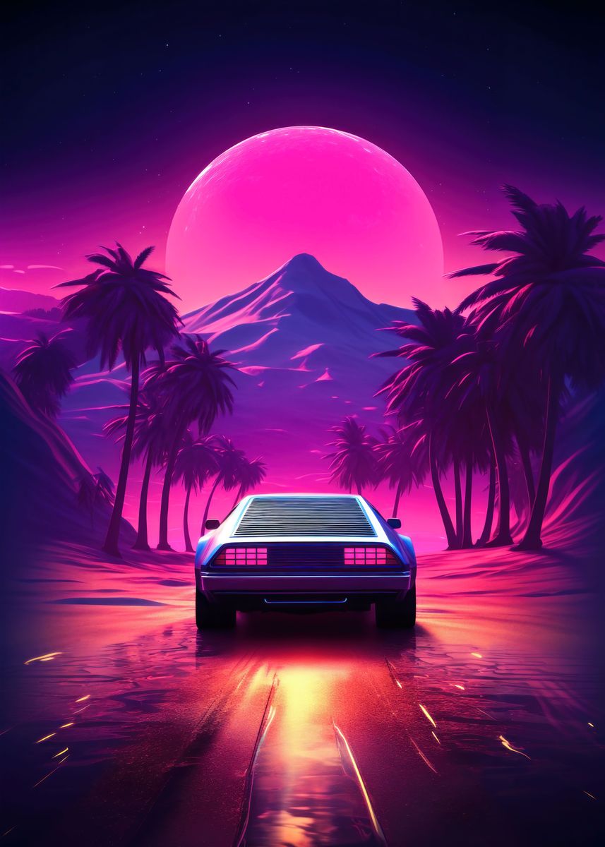 'Synthwave Car' Poster, picture, metal print, paint by Lootprint | Displate