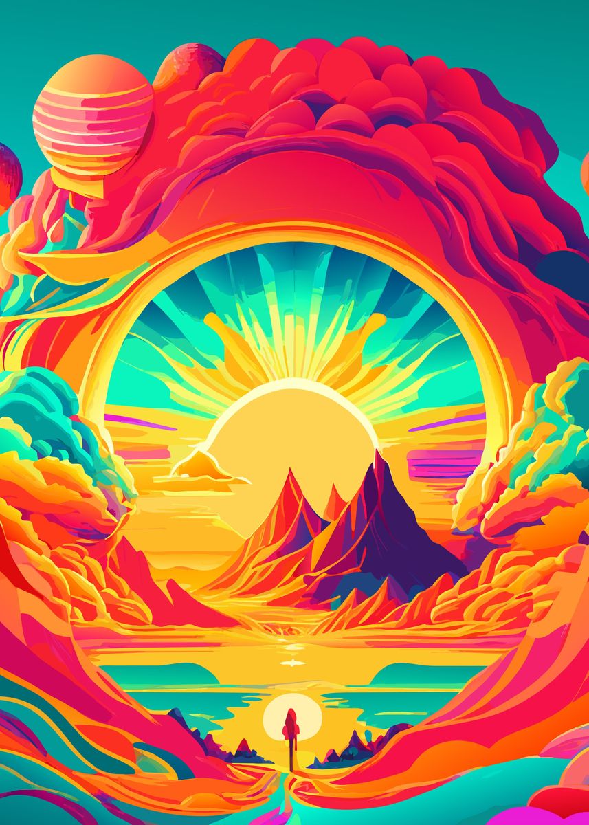 'Psychedelic Landscape' Poster by crbn design | Displate