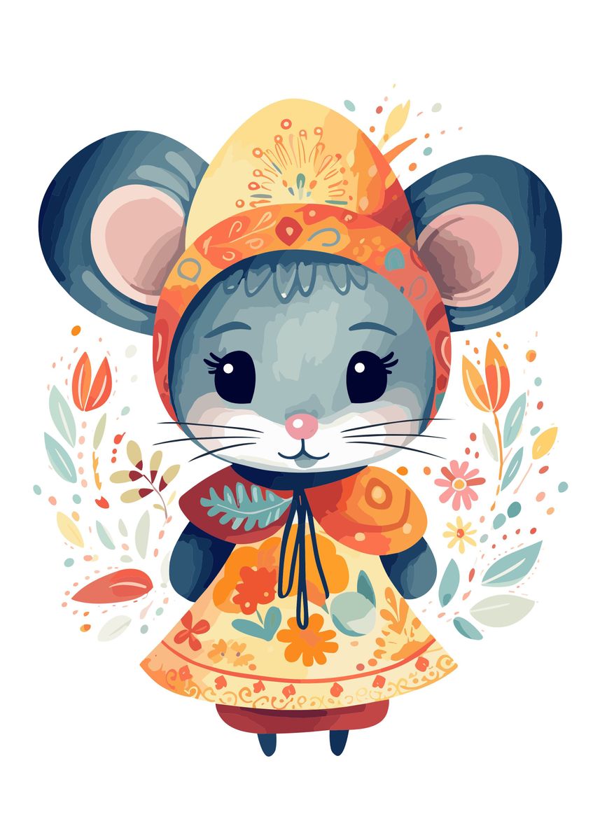 'Cute mouse boho style' Poster, picture, metal print, paint by OTASTD ...