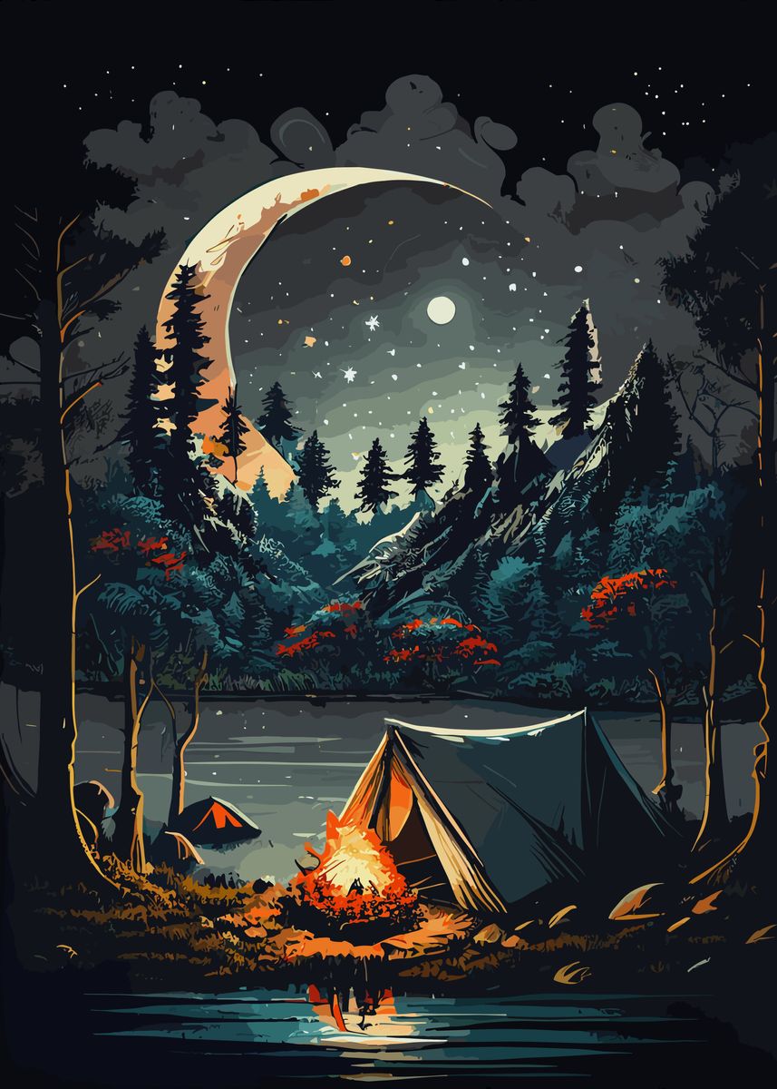 'The Mountain Campfire' Poster by Yllar Obito | Displate
