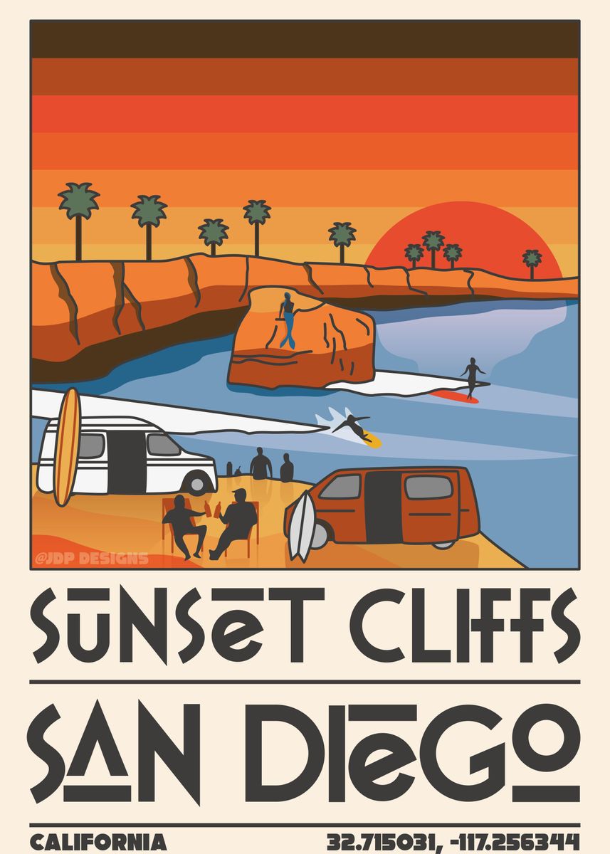 'Sunset Cliffs San Diego' Poster, picture, metal print, paint by Jake ...