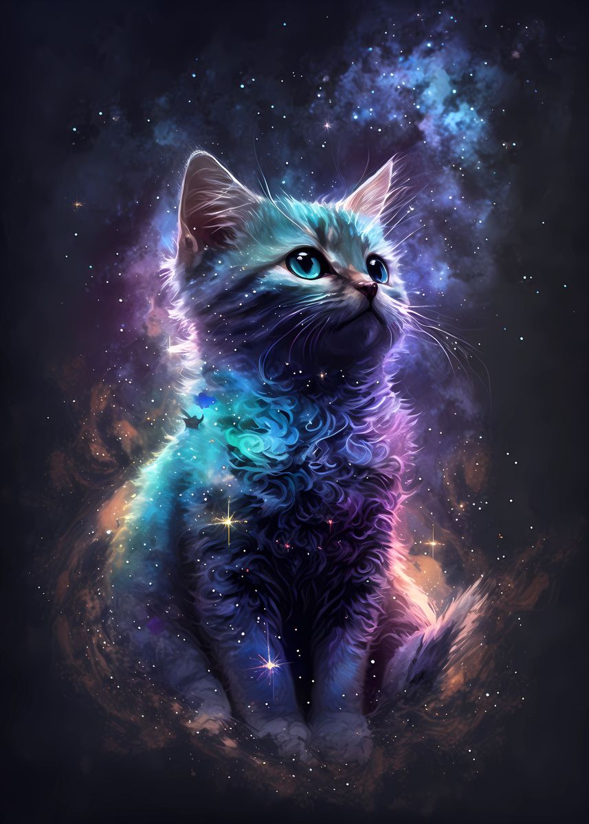 'Cosmic Space Kitten' Poster, picture, metal print, paint by Epsilite ...