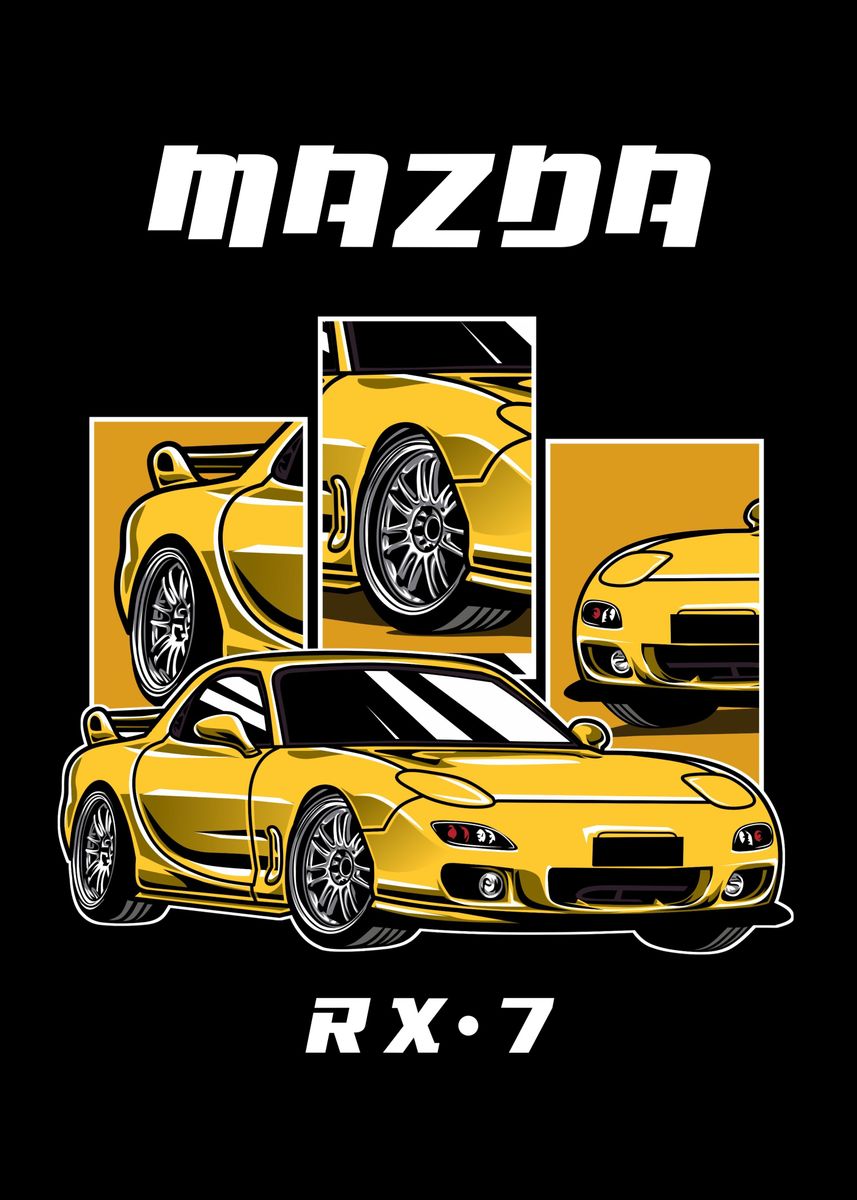 'Mazda RX7' Poster, picture, metal print, paint by The Miracle | Displate
