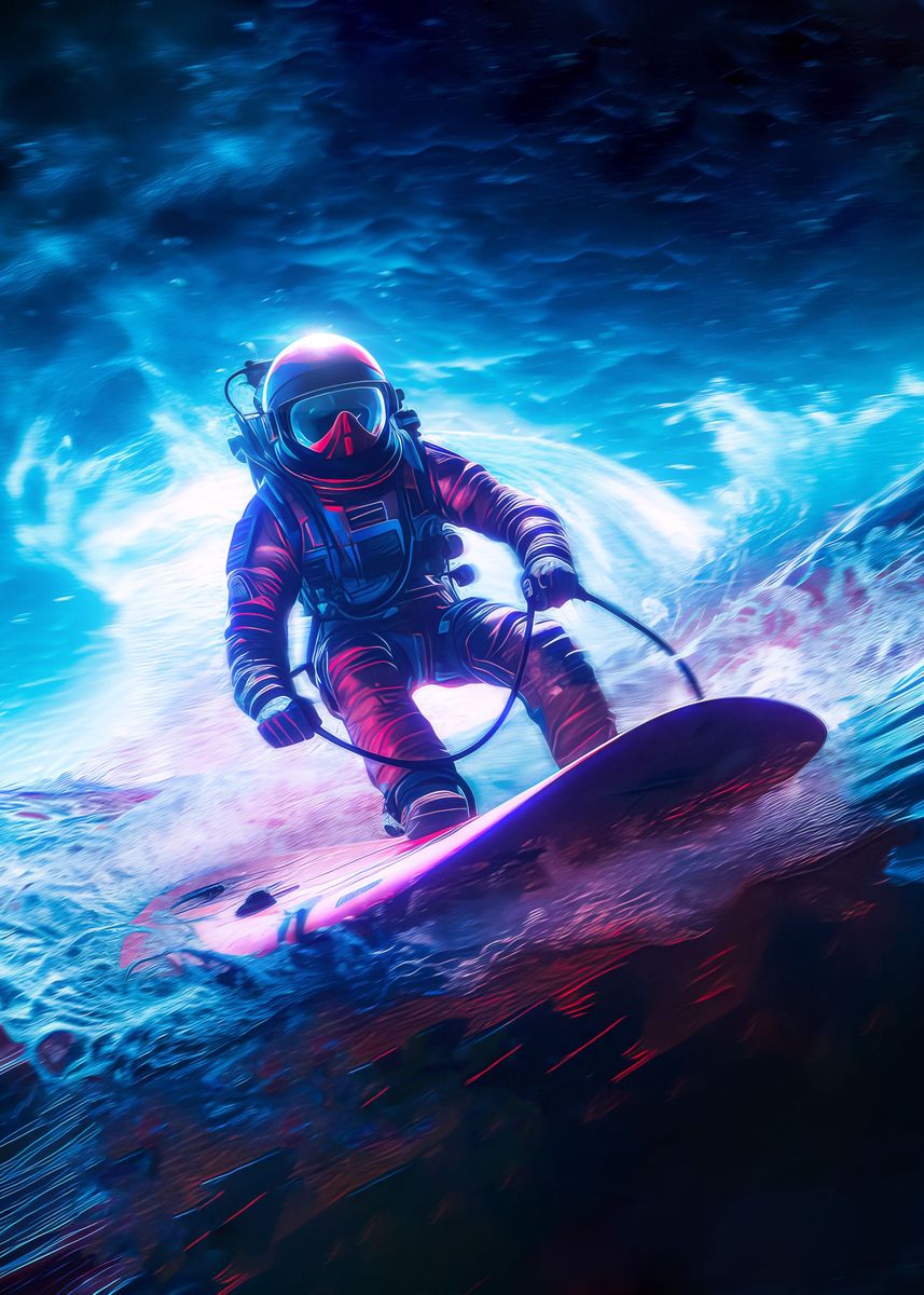 'SPACE SURFER' Poster, picture, metal print, paint by Xi Designs | Displate