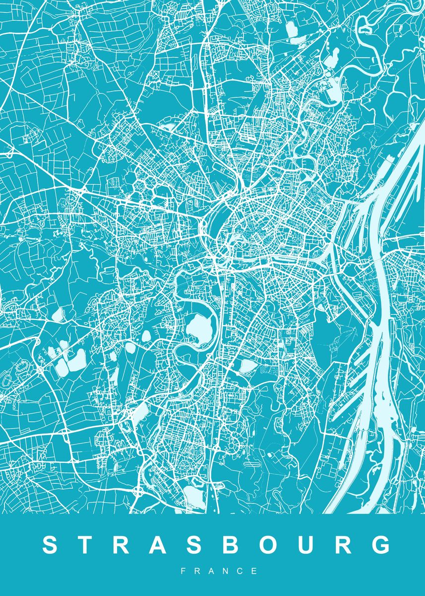 'MAP STRASBOURG FRANCE' Poster, picture, metal print, paint by ...