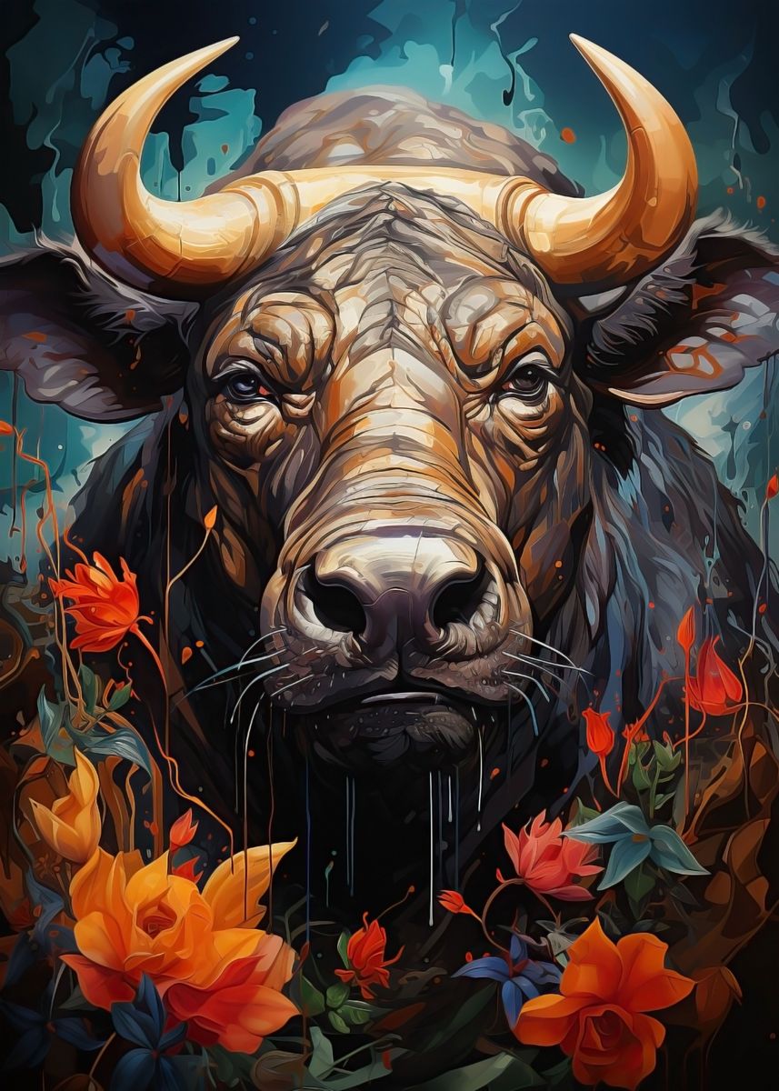 'buffalo colorful tones' Poster, picture, metal print, paint by Vintage ...