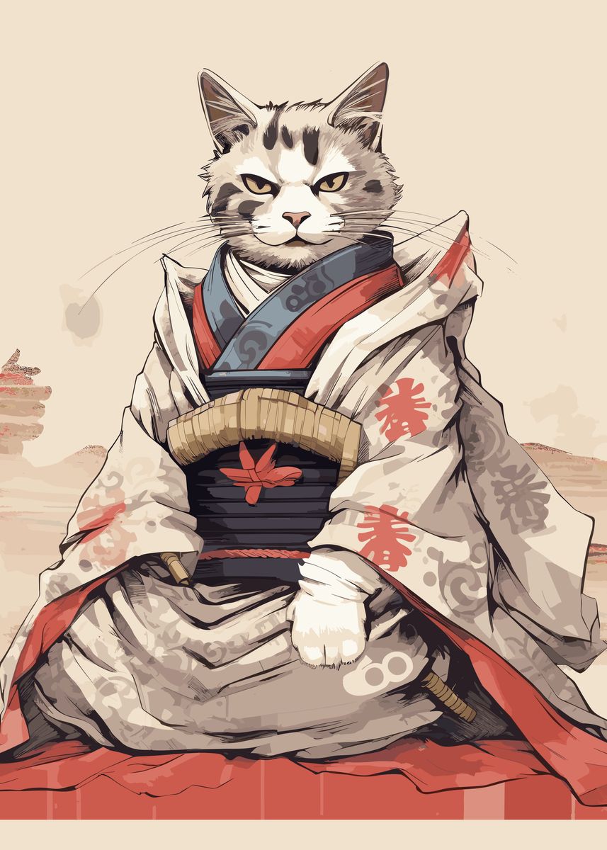 'Cat Samurai Japanese' Poster, picture, metal print, paint by Ivro Man ...