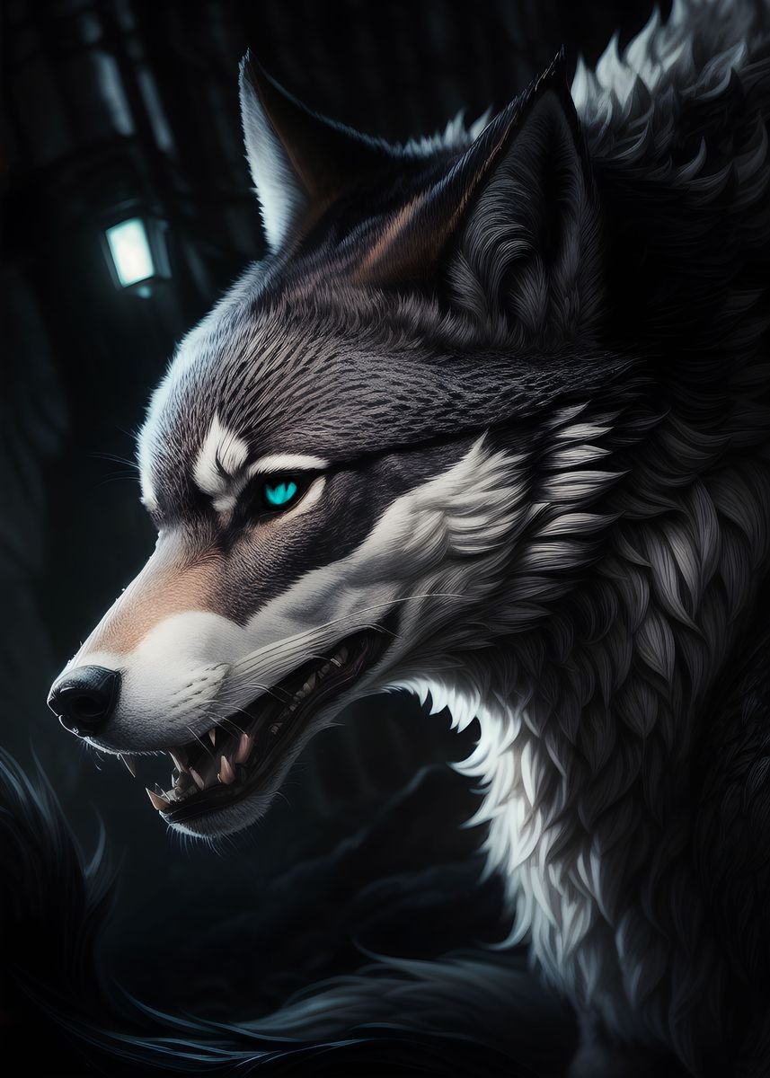 'Fantasy Wolf' Poster, picture, metal print, paint by Valeria | Displate