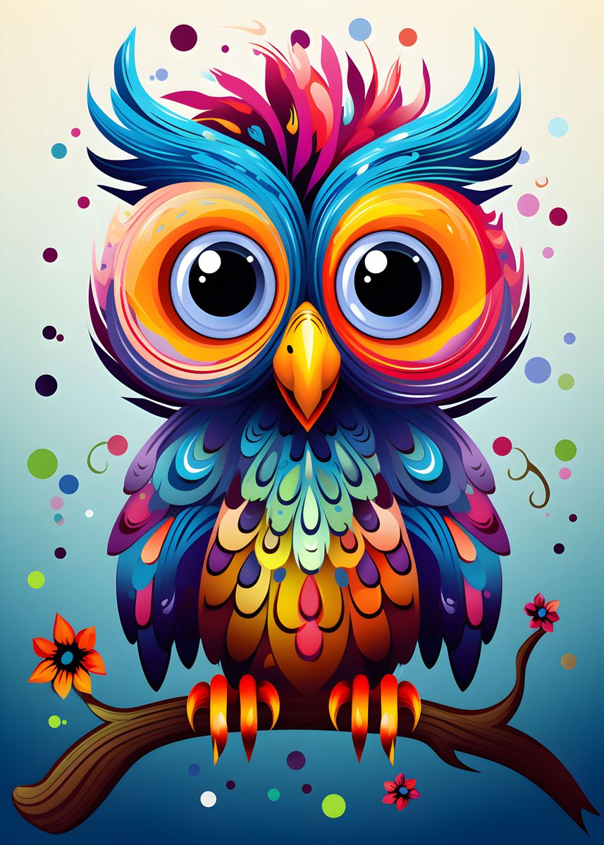 'Colorful Owl' Poster, picture, metal print, paint by Ellie Queen ...