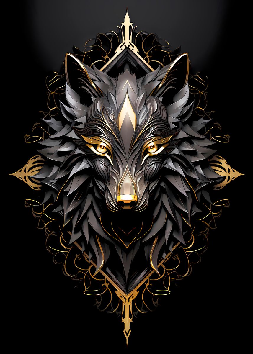 'Wild Black Golden Wolf' Poster, picture, metal print, paint by Luong ...