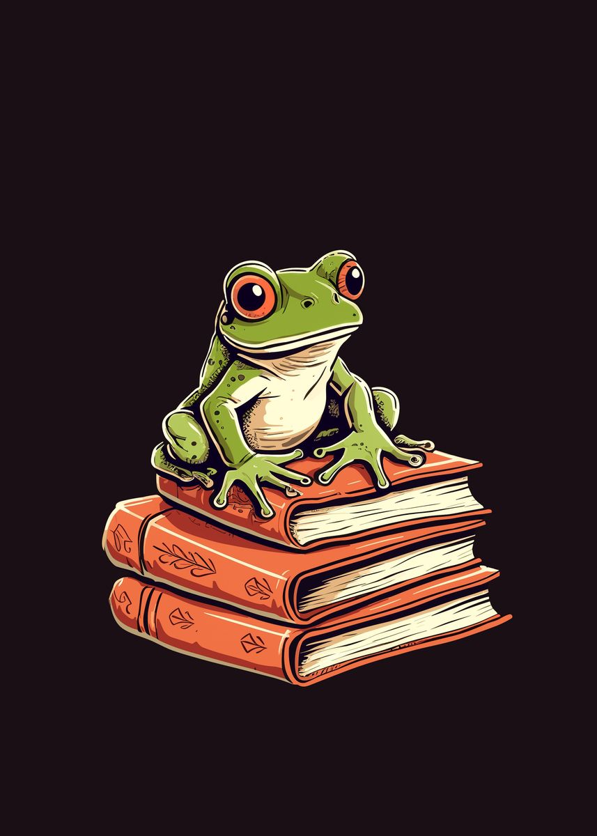 'cute frog reading a book ' Poster, picture, metal print, paint by Hari ...