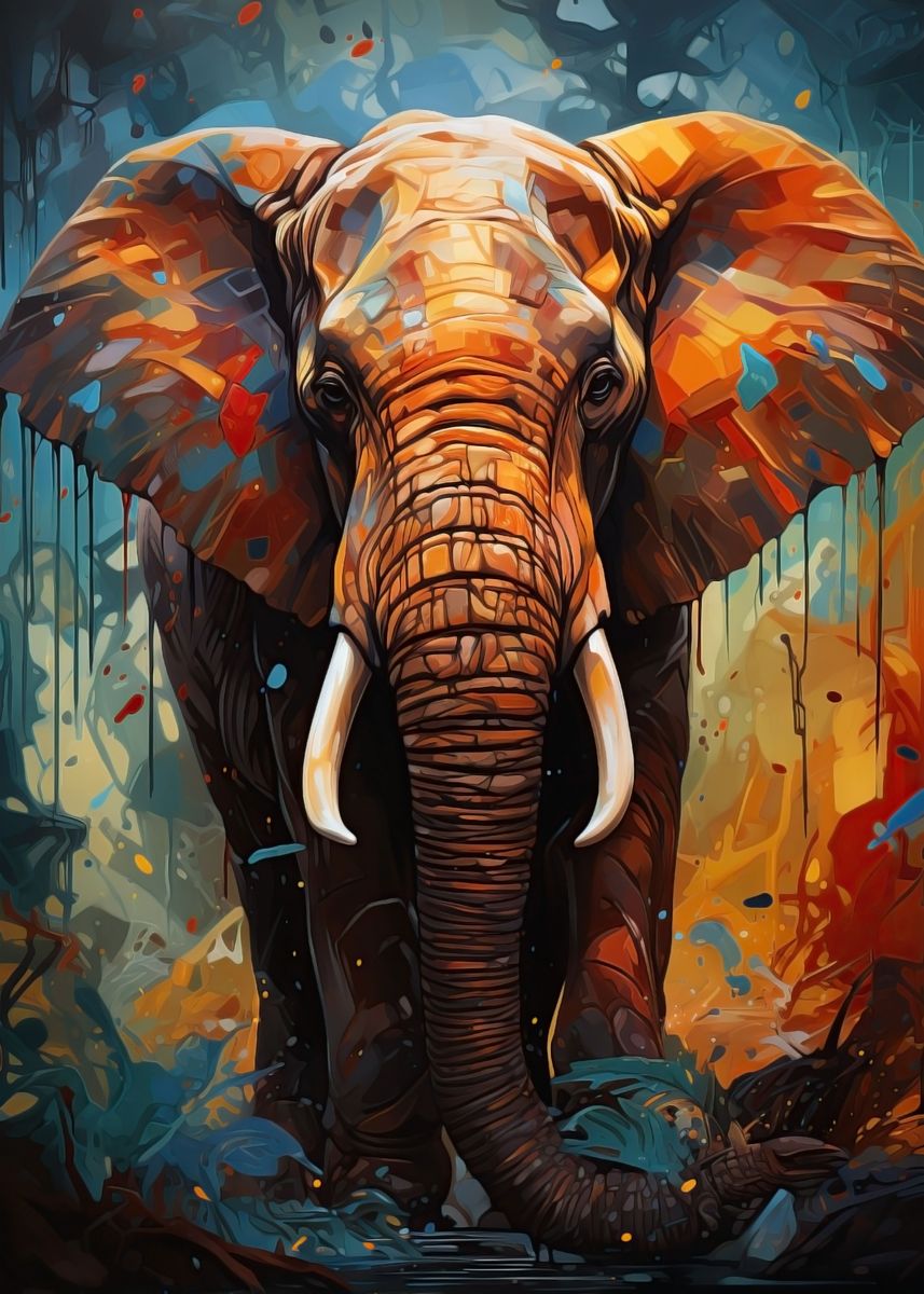 'elephant colorful tones' Poster, picture, metal print, paint by ...