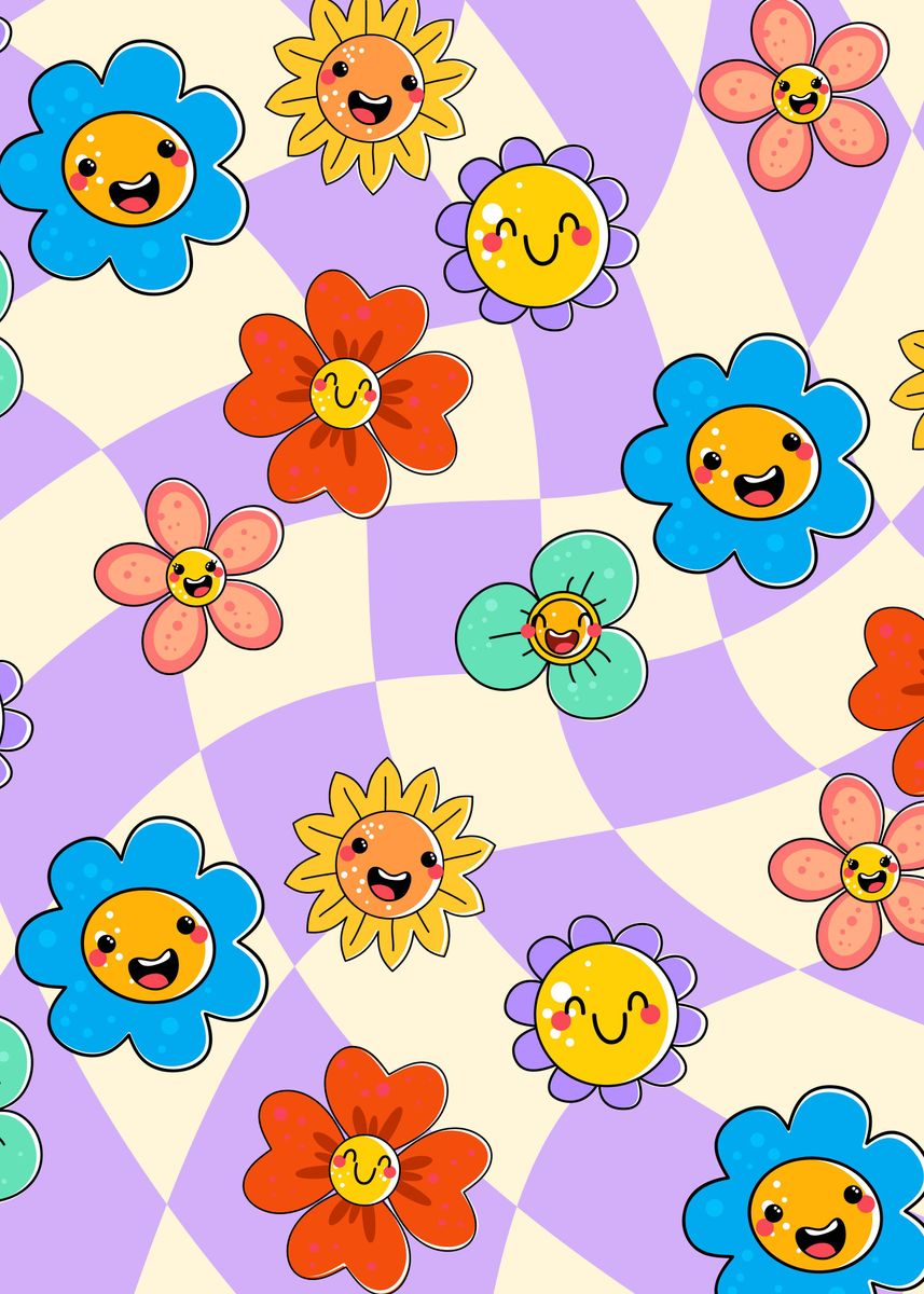 'Funky Floral Smiley' Poster, picture, metal print, paint by EDM ...