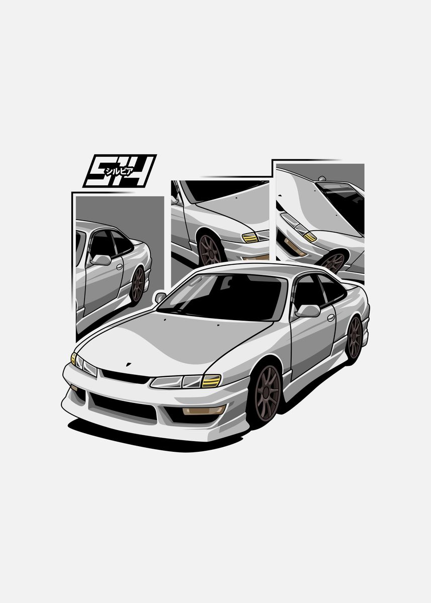 'Nissan Silvia S14' Poster, picture, metal print, paint by Burhandowski ...