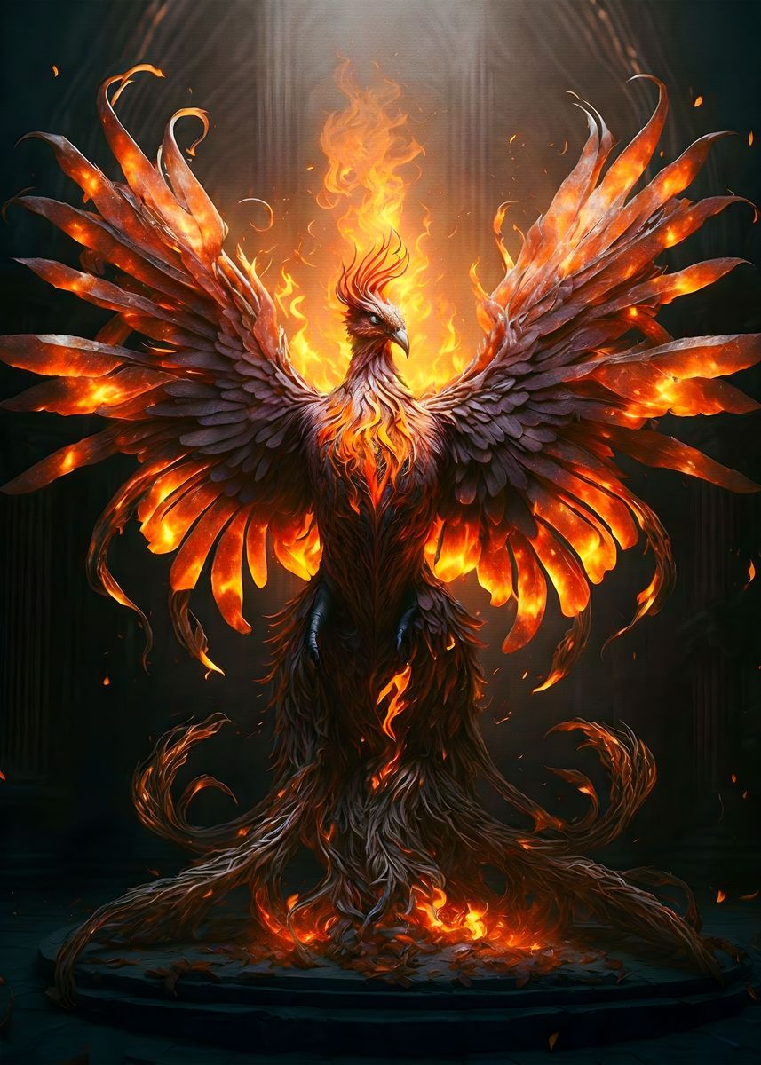 'Fire Phoenix' Poster, picture, metal print, paint by Elz art | Displate
