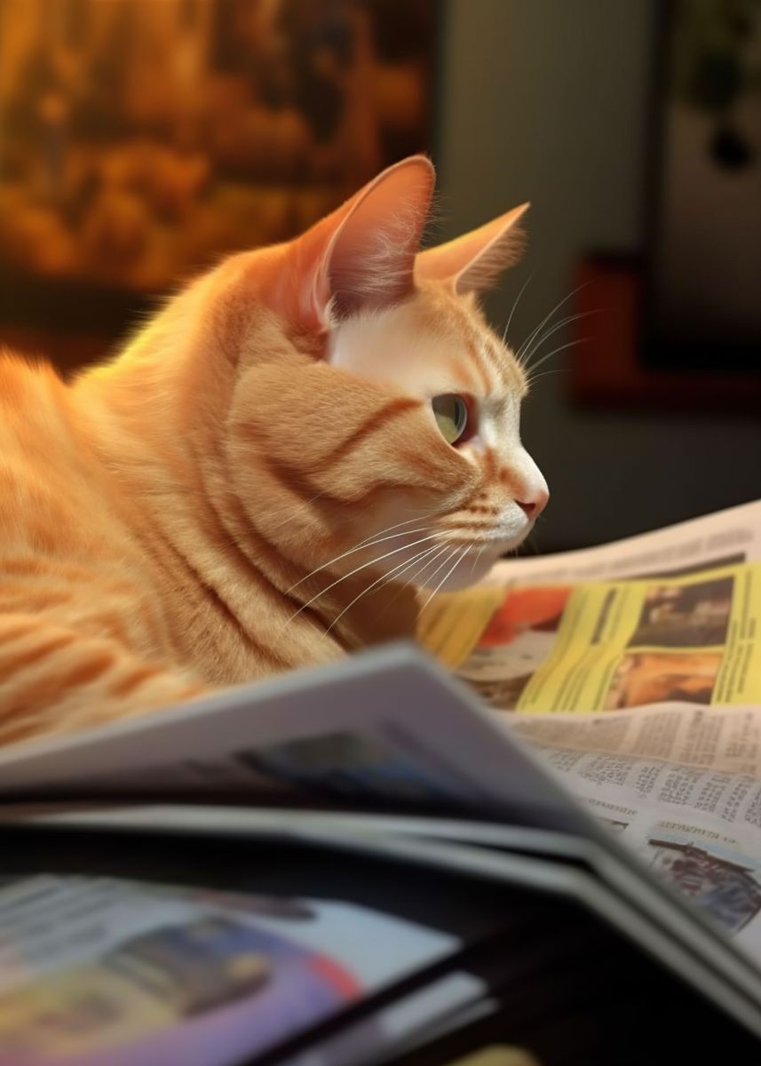 'Kitty in the Library' Poster, picture, metal print, paint by Grimes ...