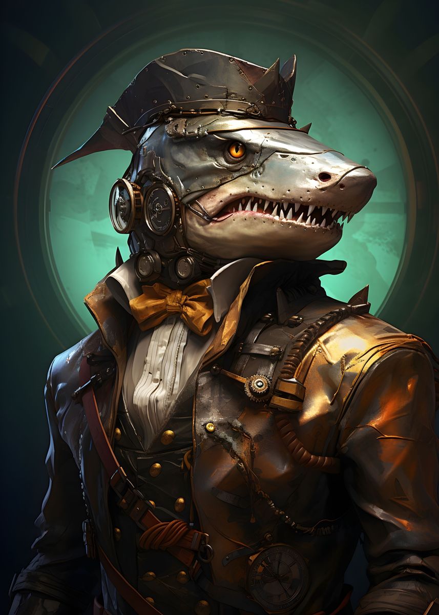 'Steampunk Pirate Shark' Poster, picture, metal print, paint by ...
