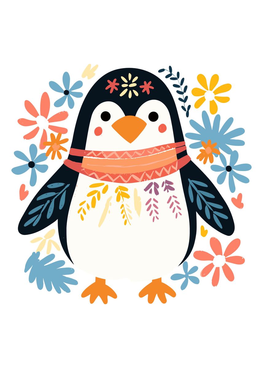 'Cute penguin Boho' Poster, picture, metal print, paint by OTASTD ...