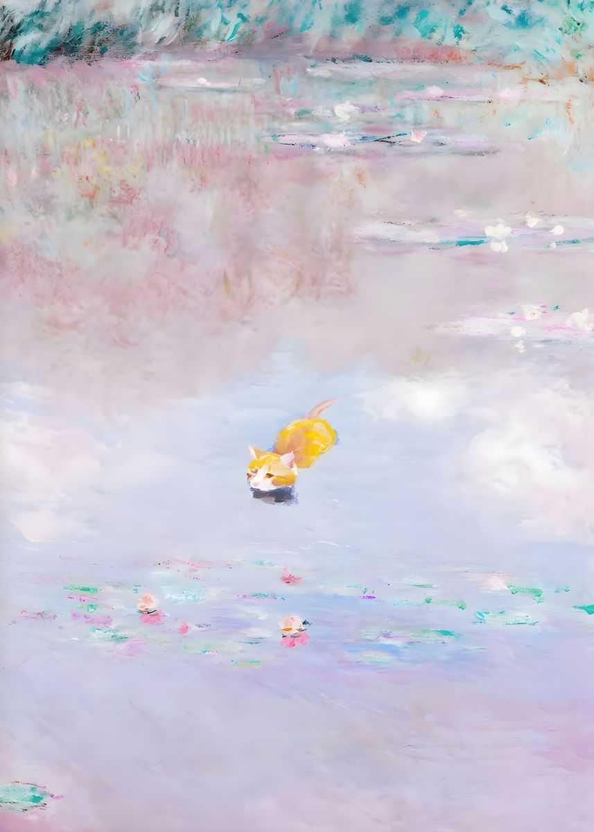 'Monet Water Lily Pond Cat' Poster by Jaime Swift | Displate